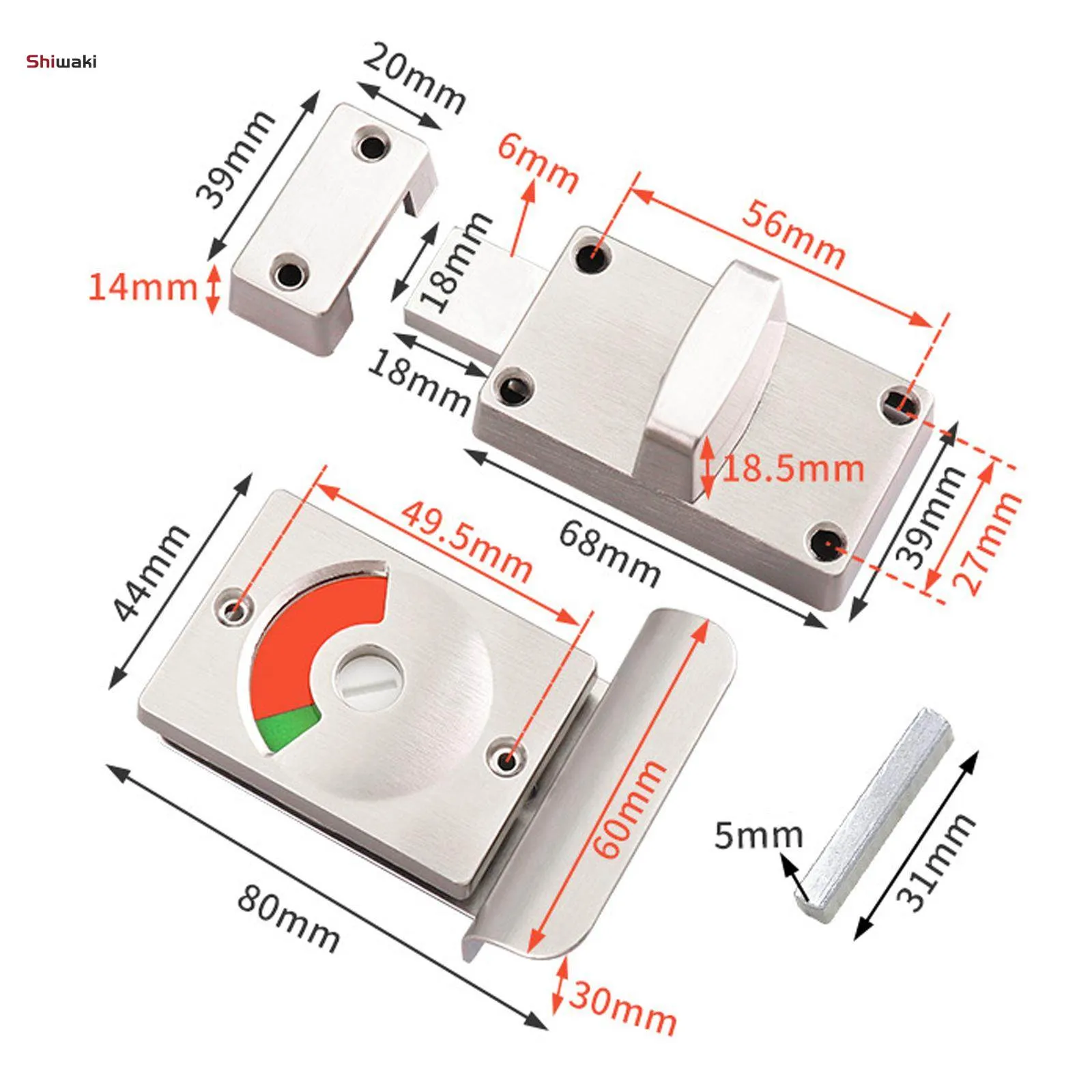 Partition Door Lock Latch Red Green Indicator Lock Stainless Steel ...