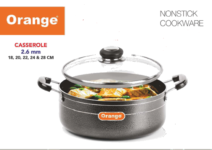 CASSEROLE 24CM WITH GLASS LID ORANGE BRAND | Daraz.lk