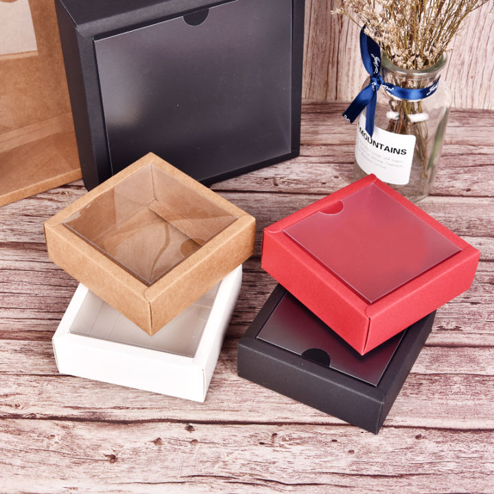 10pcs Square Kraft Paper Flip Box Transparent Frosted Pvc Cover Carton ...