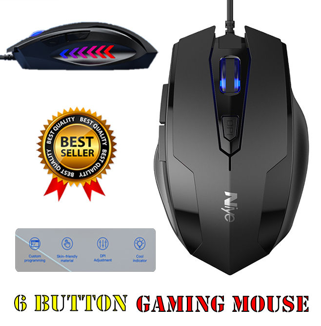 USB Wired Gaming Mouse 2400DPI Adjustable 6 Buttons LED Optical Professional Gamer Mause ...