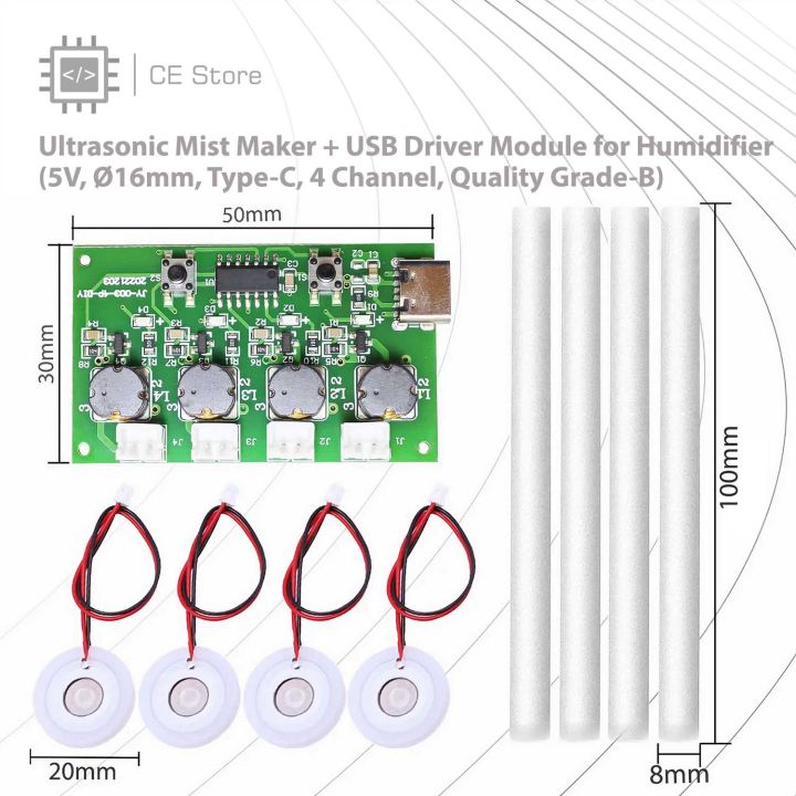Ultrasonic Mist Maker + USB Driver Module for Humidifier (5V, Ø16mm ...