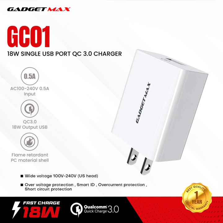 Gadget Max ~ GC01 18W QC 3.0 Single Port Charger ( 1 USB ) | Shop.com.mm