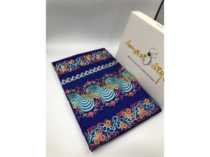 Smart & Style Myanmar Traditional Chaik Longyi (Navy Blue) | Shop.com.mm