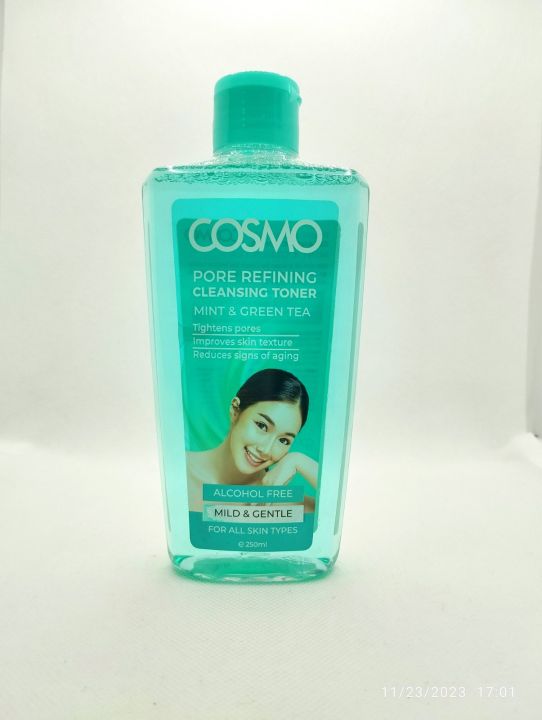 "MINT & GREEN TEA CLEANSING TONER -250ML ( V - SHAPED BTL ) ( COSMO ...