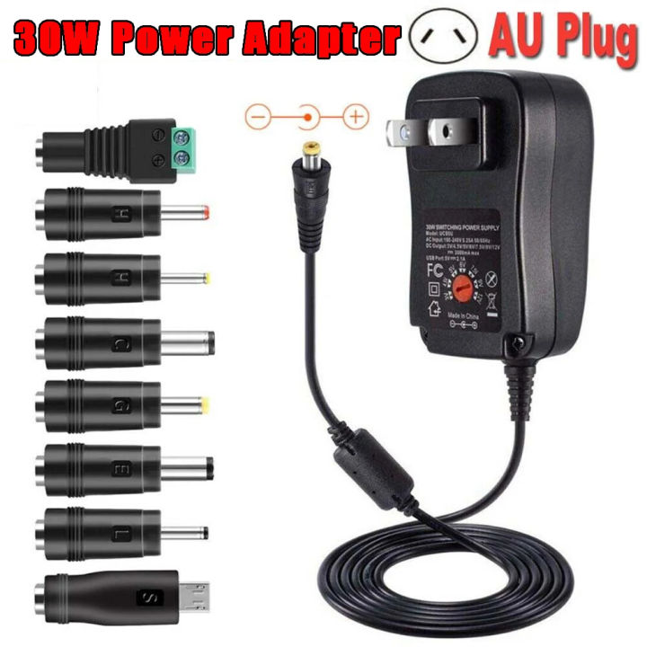 30W Universal Power Adapter 3V 4.5V 5V 6V 7.5V 9V 12V AC DC Charger Converter + 5V 2.1A USB Port ...