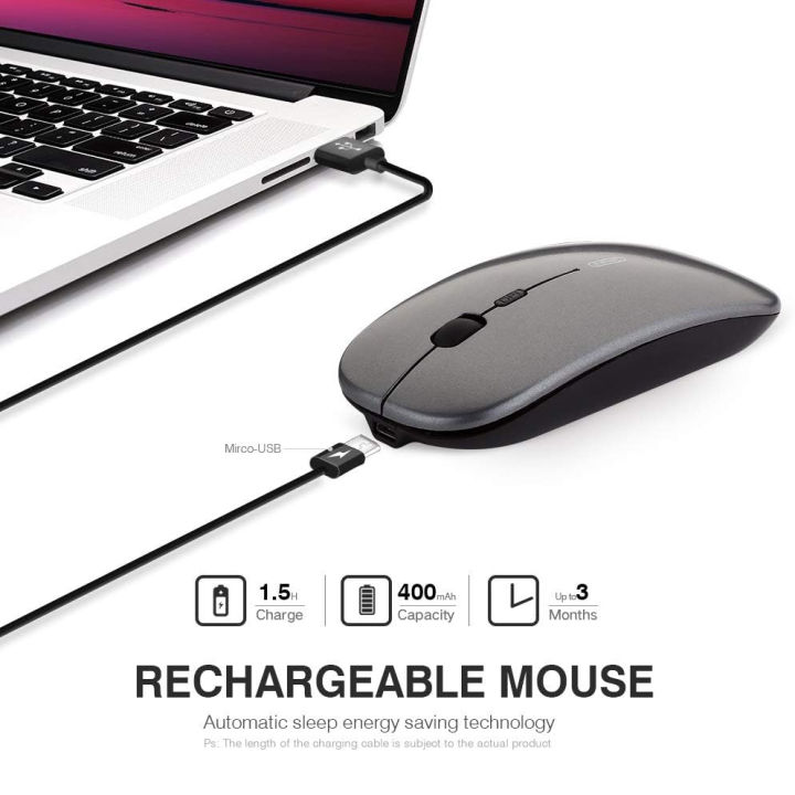 🖱️silent Wireless Mouse [battery Level Visible] 🔕 Slim And Rechargeable 🔋