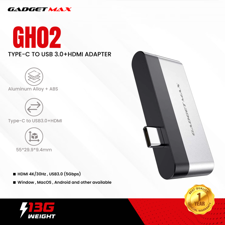 GADGET MAX - GH02 Type-C to USB 3.0 + HDMI Adapter | Shop.com.mm