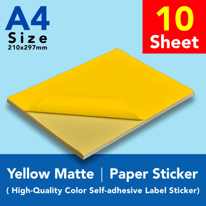 Color Paper Sticker | Yellow Matte | Label A4 Paper Sticker | Laser ...