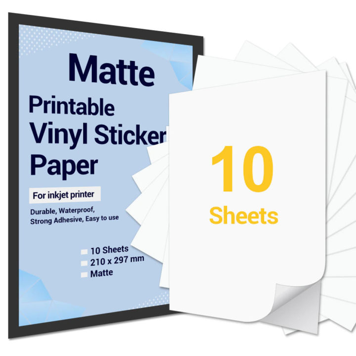 10 Sheets | Inkjet Waterproof Vinyl Sticker Paper | White Matte ...