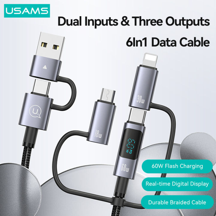 (Preorder) USAMS 60W 6 in 1 Fast Charging Cable Transparent Digital ...