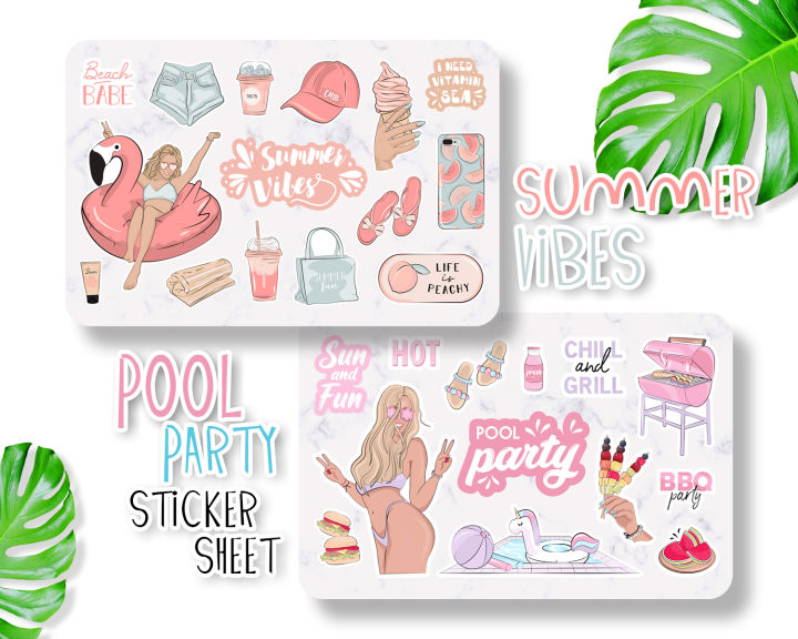 Summer Vibes, Pool Party Sticker Sheet - 2 Stickers Sheet Kiss Cut ...