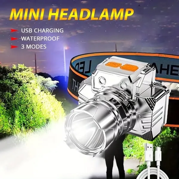 Waterproof Head lamp Flashlight 200LM Safety Headlight Torch 3 Lighting ...