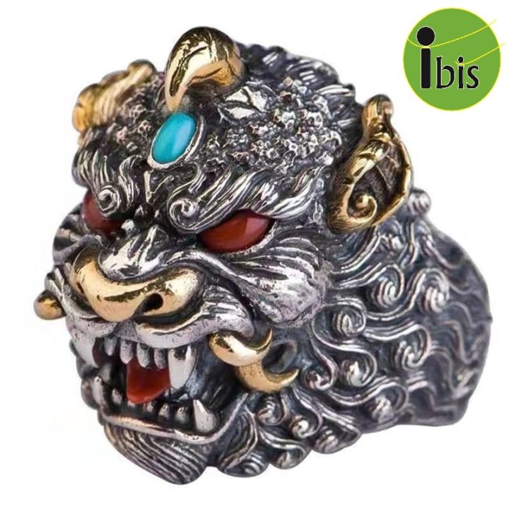 iBis_ Adjustable Pixiu Lucky Dragon Lion Head Ring | Shop.com.mm