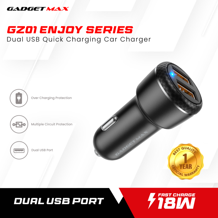 GADGET MAX - GZ01 Enjoy Series 18W QC 3.0 Dual Port Quick Charging Car Charger ( 2USB ) (18W ...