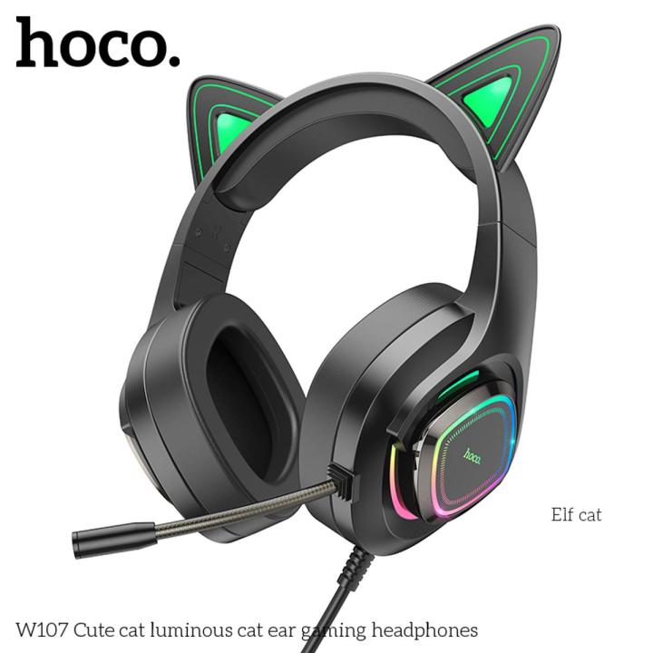 Hoco W107 Cute cat luminous cat ear gaming headphones | Shop.com.mm