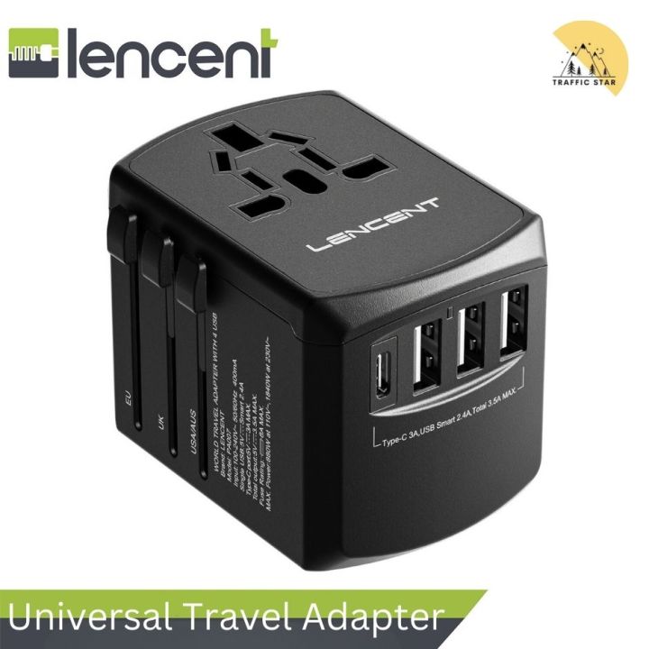 LENCENT Multi-function Universal Travel Adapter 1AC + 3 USB Ports and 1 ...