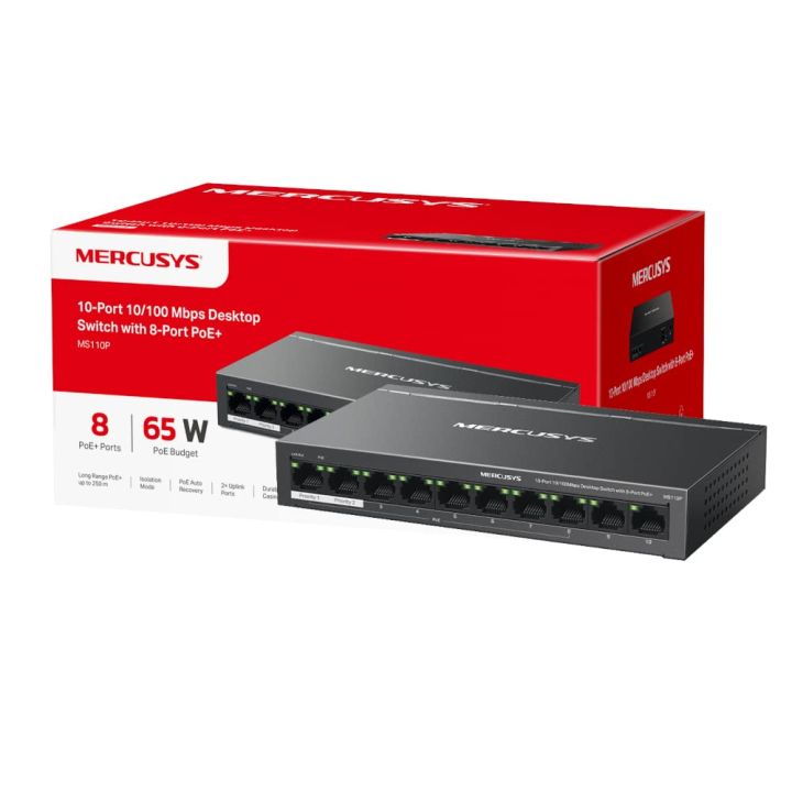 Mercusys Ms110P (10-port 10/100Mbps Desktop Switch With 8-Port POE+ ...