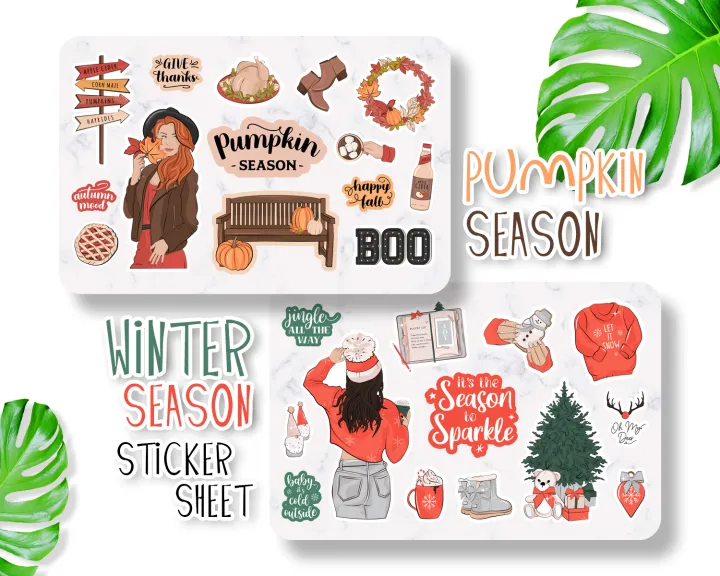 Seasonal Girl, Pumpkin - Winter Season Sticker Sheet - 2 Stickers Sheet ...
