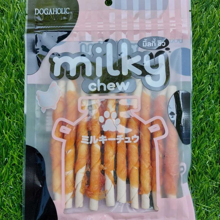Milky Chew Rawhide Treats for dog (Milk flavor wrapped with real chicke ...