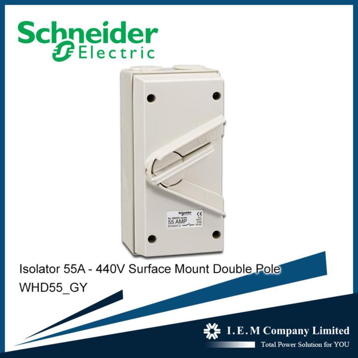 Schneider Isolator, Surface Mount Double Pole Isolating Switch, IP66, 55A, 440V, Wheatherproof ...