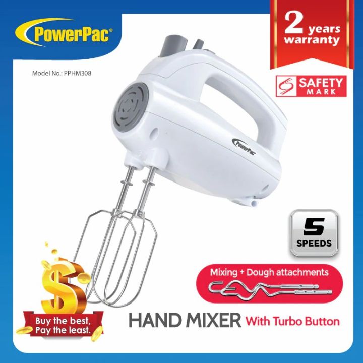 PowerPac HAND MIXER WITH TURBO, 5 SPEEDS & EJECT FUNCTION (PPHM308 ...