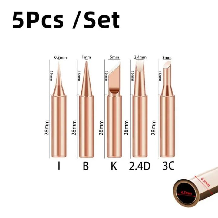 5pcs 900M-T Pure Copper Soldering Iron Tip Lead-free Solder Tips Welding Head BGA Soldering ...