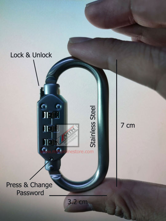 3 Digit Stainless Steel Combination Carabiner Lock Key Chain | Shop.com.mm