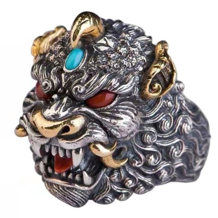 AARON Adjustable Pixiu Lucky Dragon Lion Head Ring | Shop.com.mm