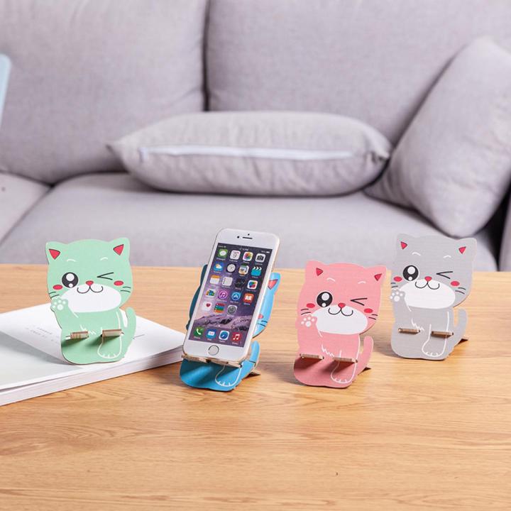 Wood Cartoon Mobile Phone Holder Stand Cute Cat, Dog, Mouse Painting ...