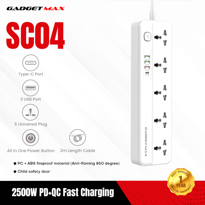 Gadget Max ~ GMSC04 2500W PD+QC Fast Charging Power Socket ( 5AC / 3 ...