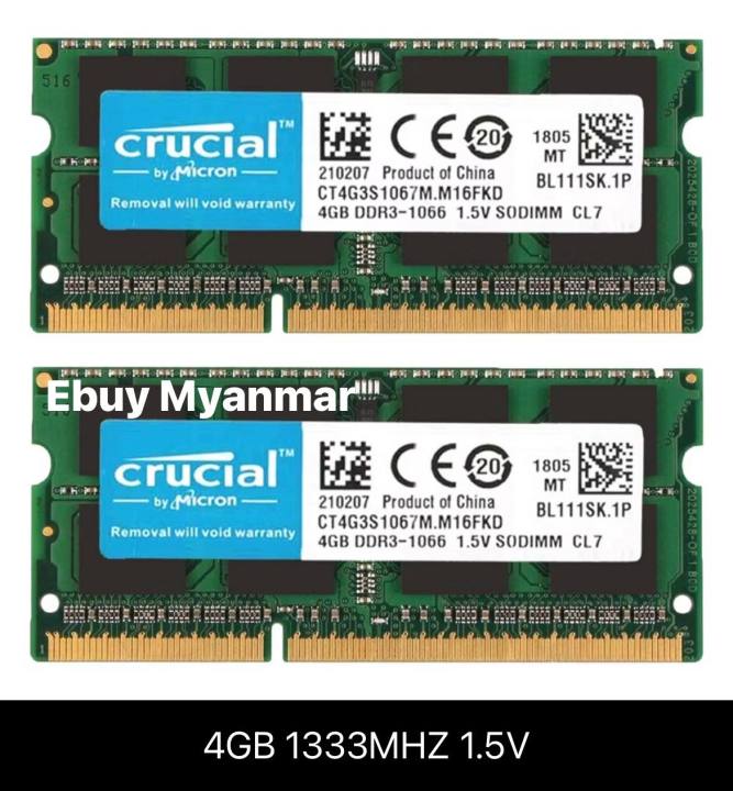 (Preorder) Crucial RAM DDR3 4GB 1333MHz PC3-10600S Notebook RAM 10600 ...