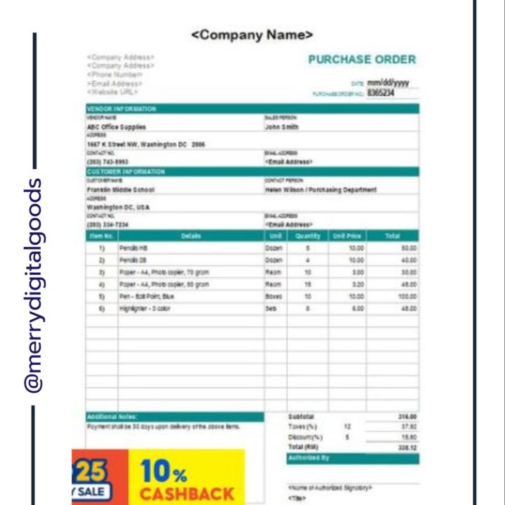 Purchase Order (PO07) Excel Template With Shift / Template Excel ...