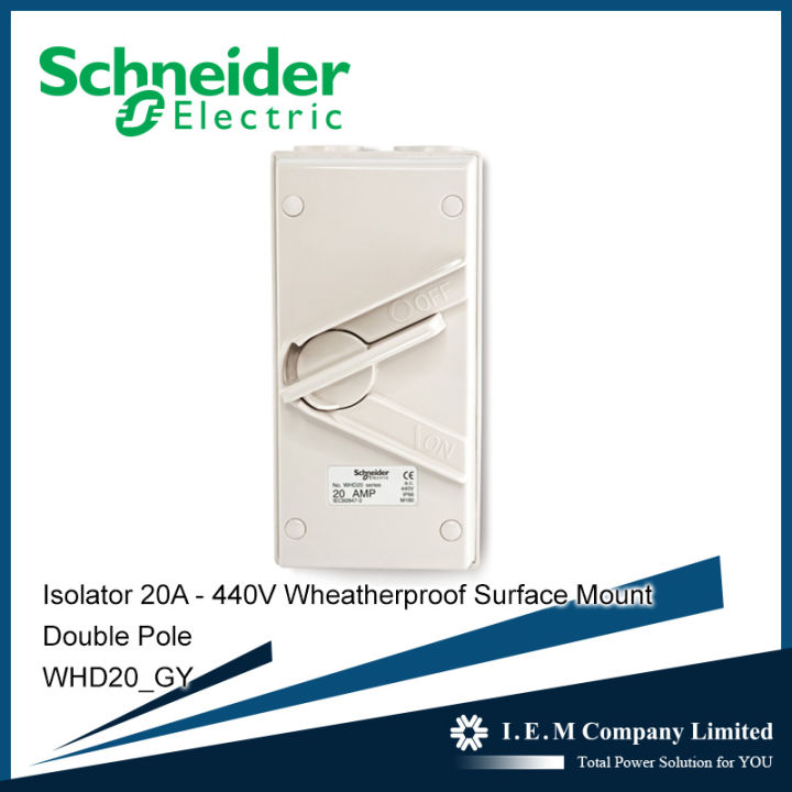 Schneider Isolator, Surface Mount Double Pole Isolating Switch, IP66, 2 Pole, Two Pole, 20A ...