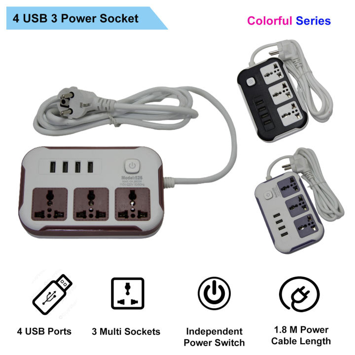 Colorful Extension Socket with 4 USB Ports | Shop.com.mm