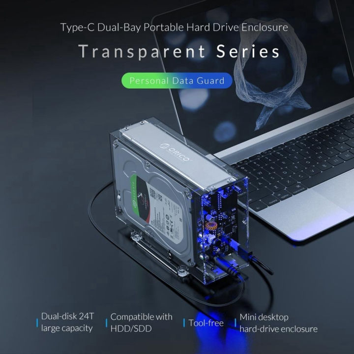 (Preorder) ORICO 3259U3 Transparent Series Dual-Bays 3.5 inch Portable ...