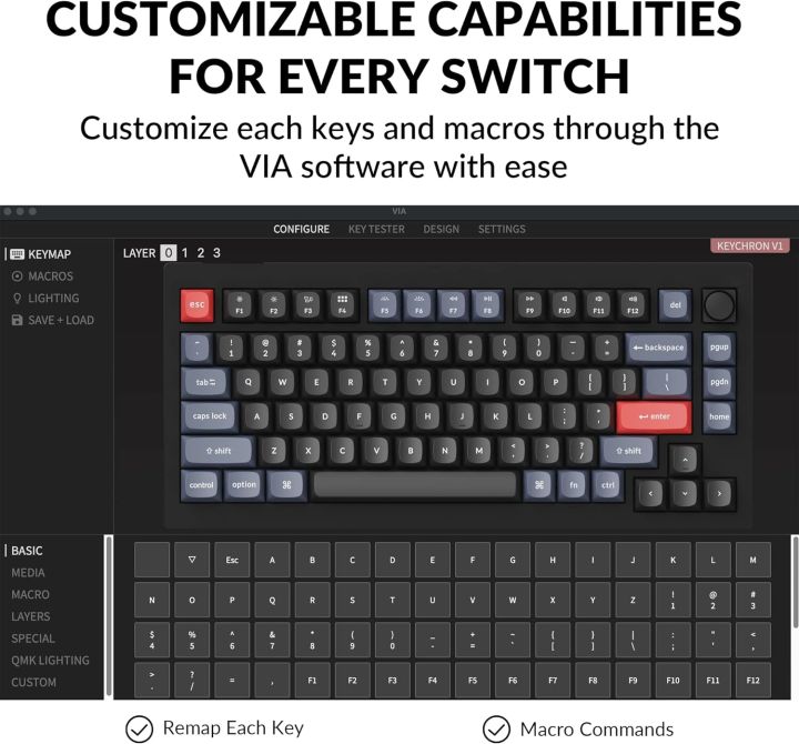 Keychron V1 Wired Custom Mechanical Keyboard Knob Version, 75% Layout ...