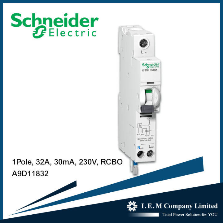 Schneider RCBO IC60H - earth leakage circuit breaker - 1P + N - C curve - 32 A - 30 mA - 240 V ...