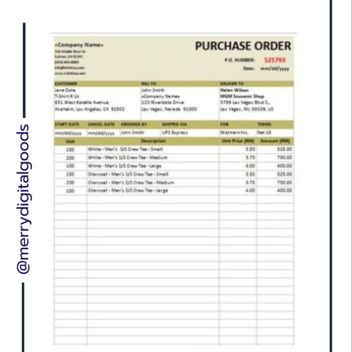 Purchase Order (PO05) Excel Template With Shift / Template Excel ...