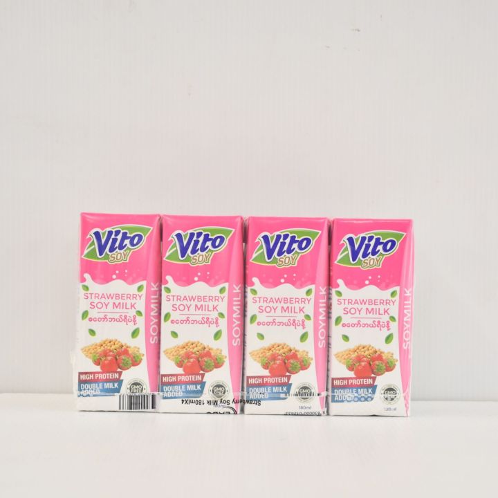 Vito UHT Strawberry Soy Milk 180mlx4s | Shop.com.mm