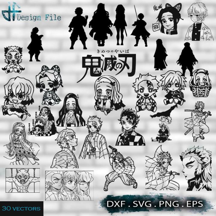 [ SVG, DXF, EPS, PNG ] 30 Vectors of Anime Demon Slayer Detail Drawing ...