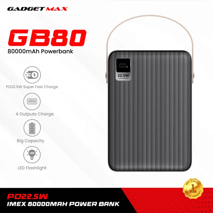 GADGET MAX - GB80 iMEX Series 80000mAh PD+QC Fast Charging Power Bank ...