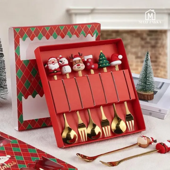 New Year and Christmas Spoon Cutlery Set Dessert Coffee Spoon Fruit ...