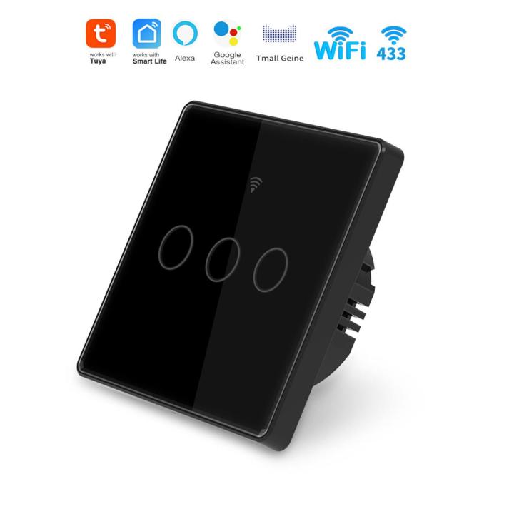 Tuya WiFi Wall Touch Switch ,RF 433MHz,Tempered Crystal Glass Panel,3 ...