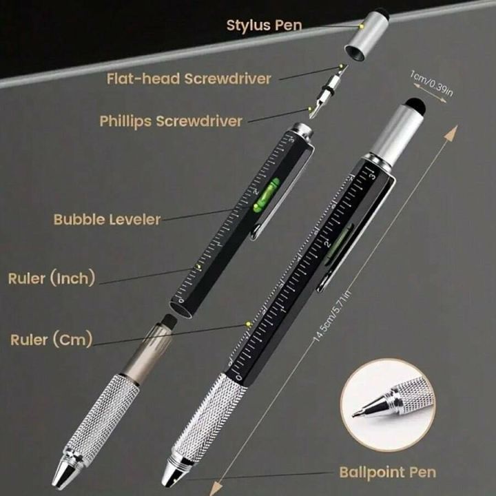 6 In1 Multifunction Ballpoint Pen with Modern Handheld Tool Measure ...