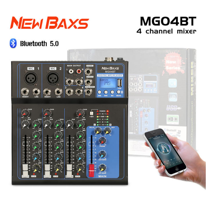 (Preorder) NewBaxs AUDIO MIXER 4-Channel Professional Mixer MG04BT, USB ...