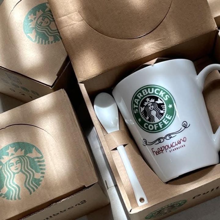 Starbucks Coffee Cup Coffee Mug Kopi Starbucks Ceramic Cup with Spoon ...