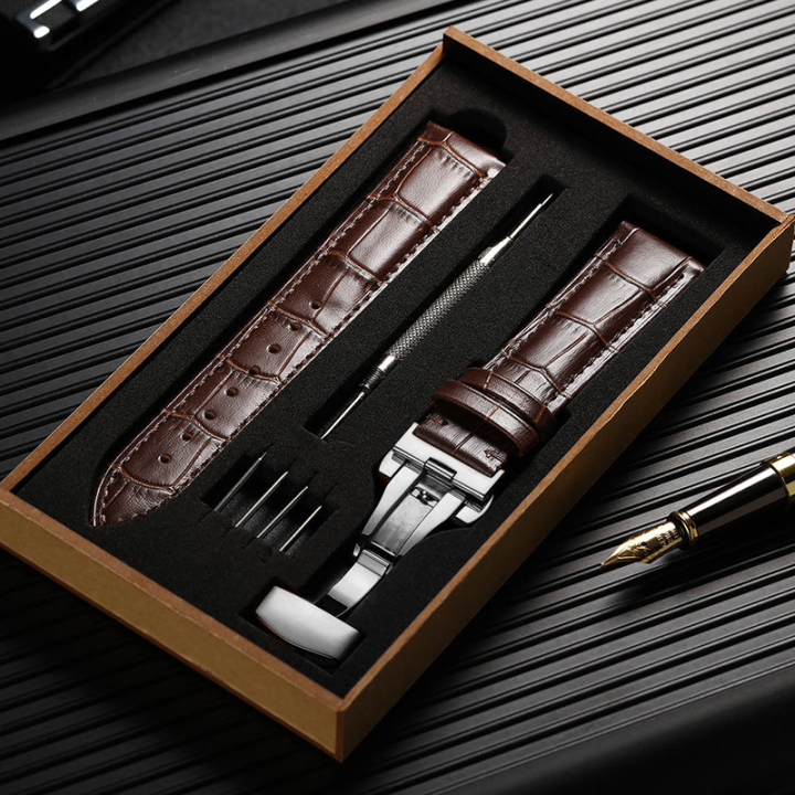 Genuine Leather Strap Slub Pattern Watch Strap, Unisex Leather Watch ...