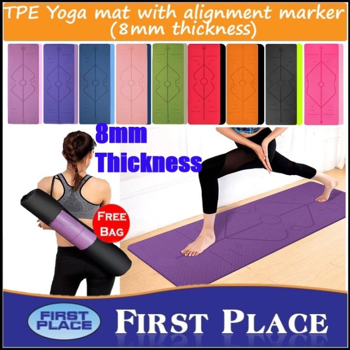 8mm Thickness TPE Yoga Mat ,2 colors with Alignment Marker/Lines (First ...