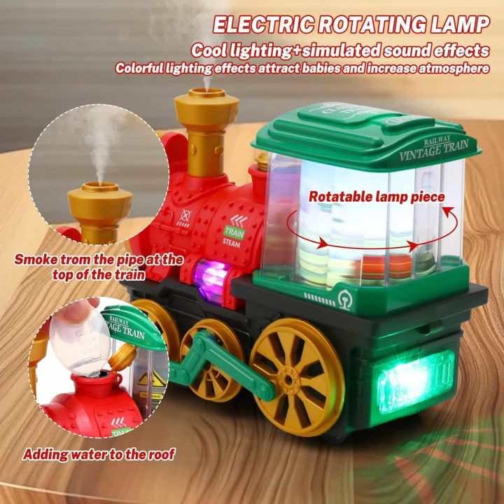 Smoke Steam Locomotive Electric Train Toy With Sound And Rotating Lamp ...