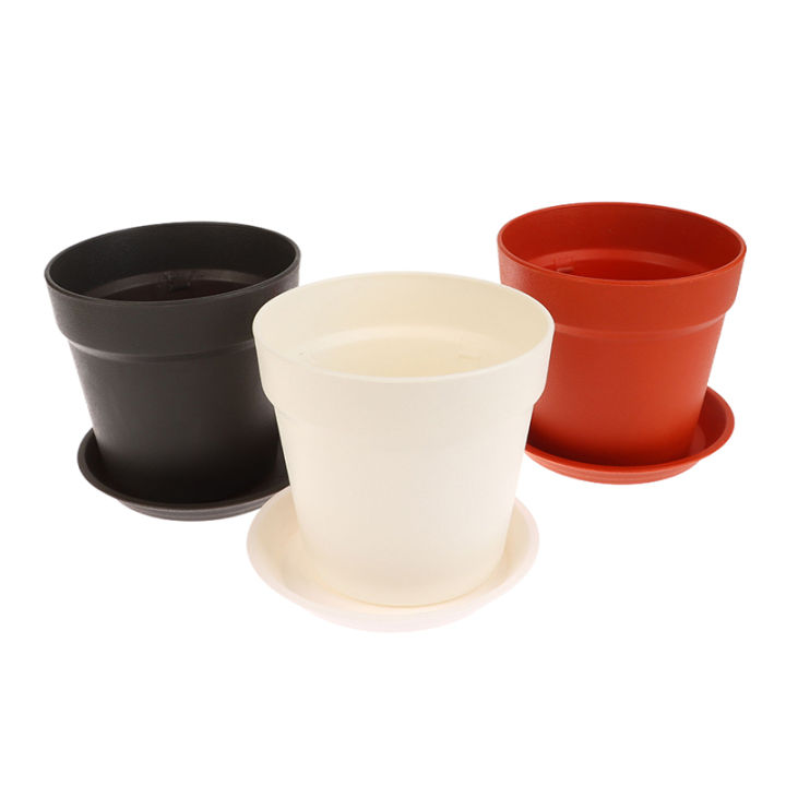 Plastic Flower Pots With Drainage Hole And Tray Small Pots For Plants ...